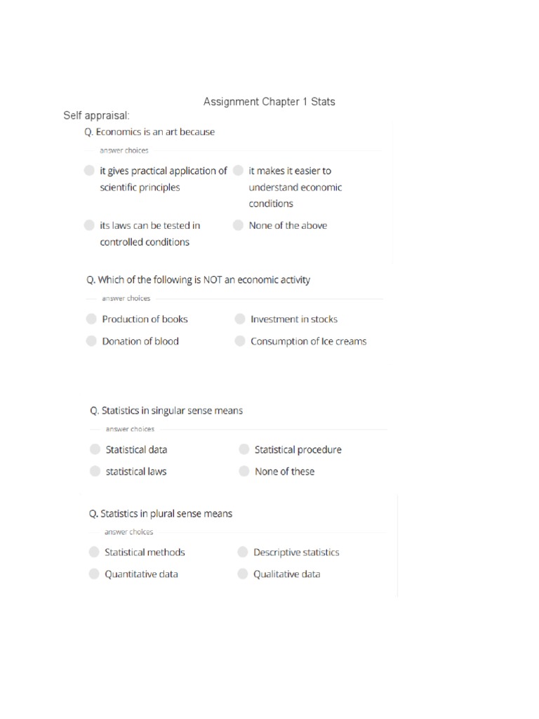 Chapter 1 Statistics Assignment | PDF