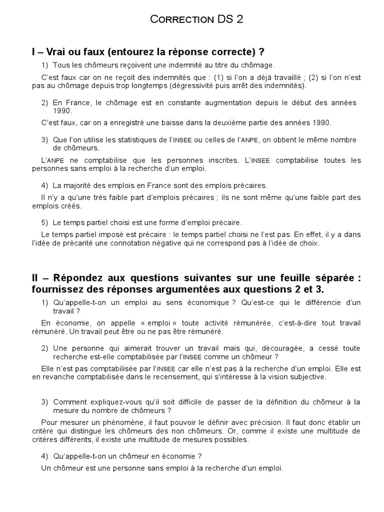 3INTERR Correction DS 2 | PDF | Chômage | Travail