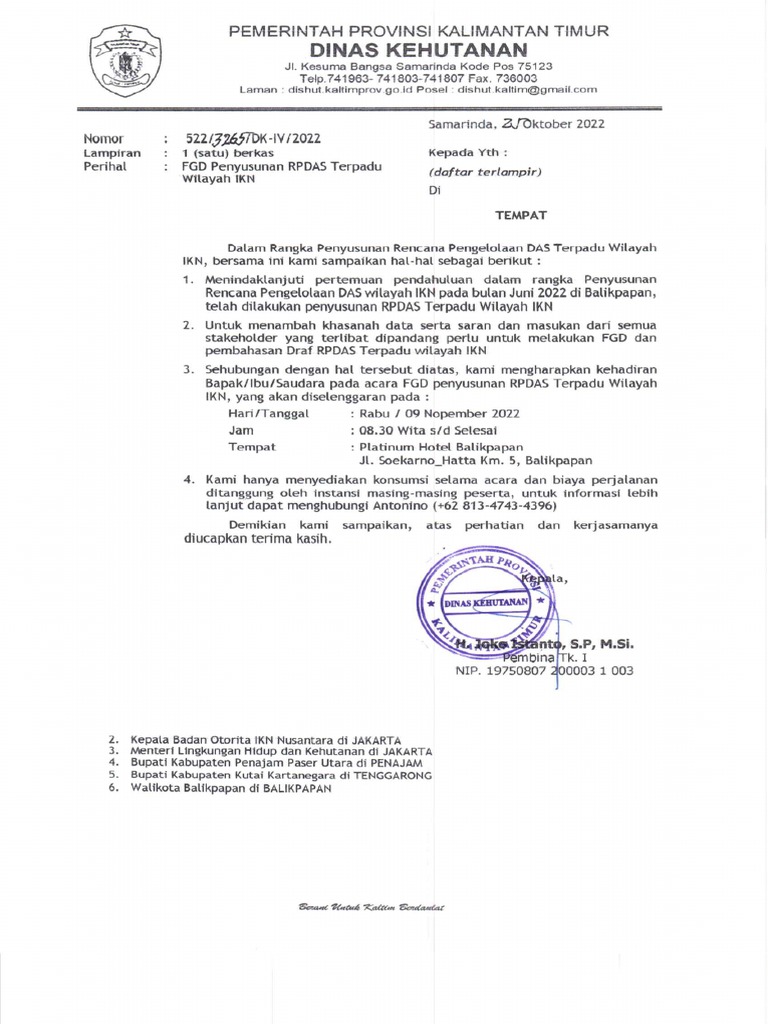 Surat FGD Penyusunan RPDAS IKN | PDF