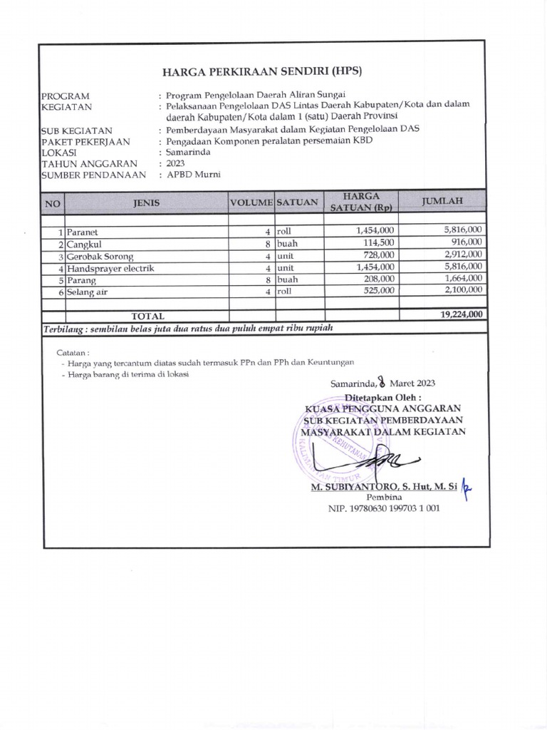HPS Komponen Peralatan Persemaian KBD | PDF