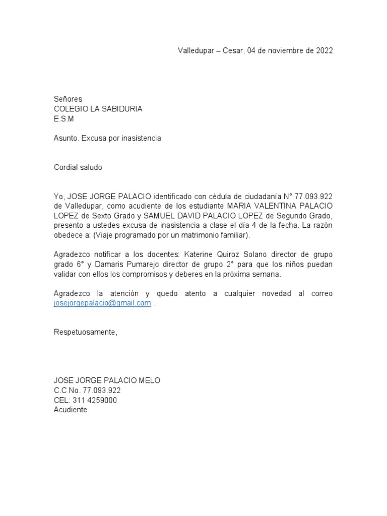 Modelo de Excusa | PDF