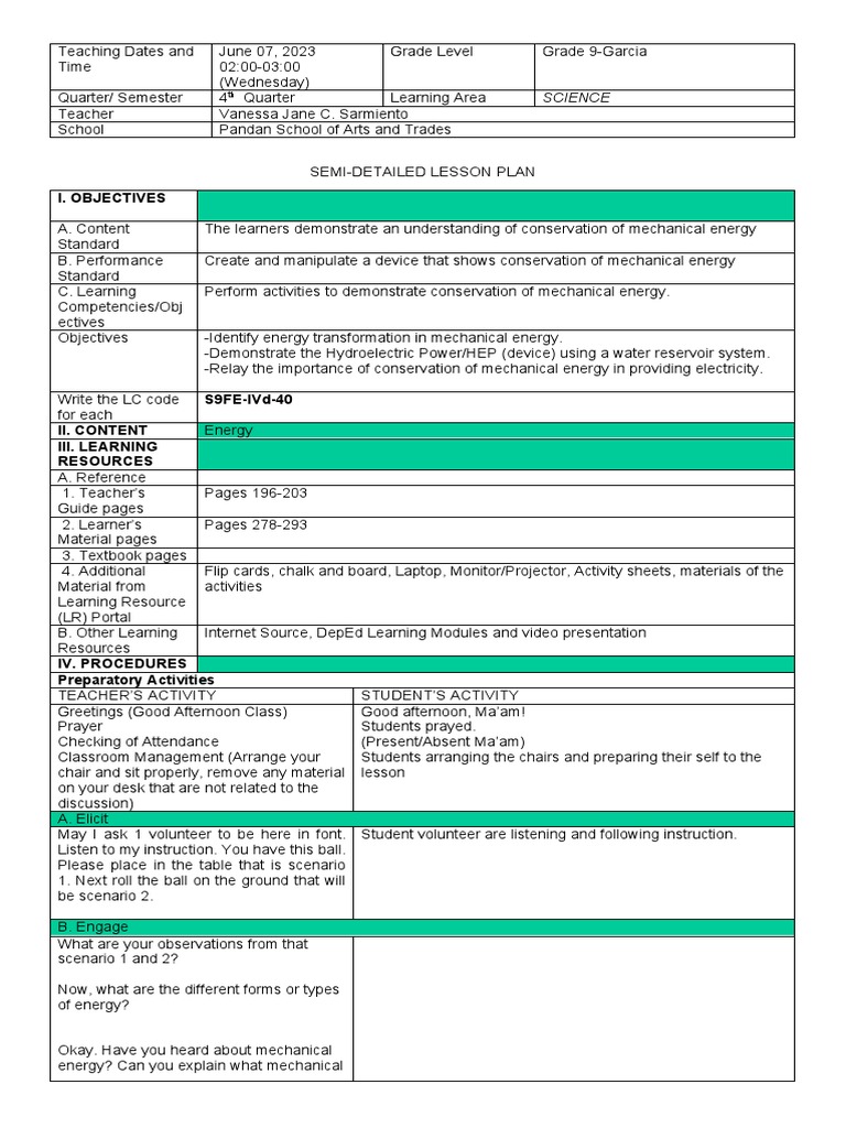 Semi Detailed LP 4th Quarter | PDF | Hydroelectricity | Water