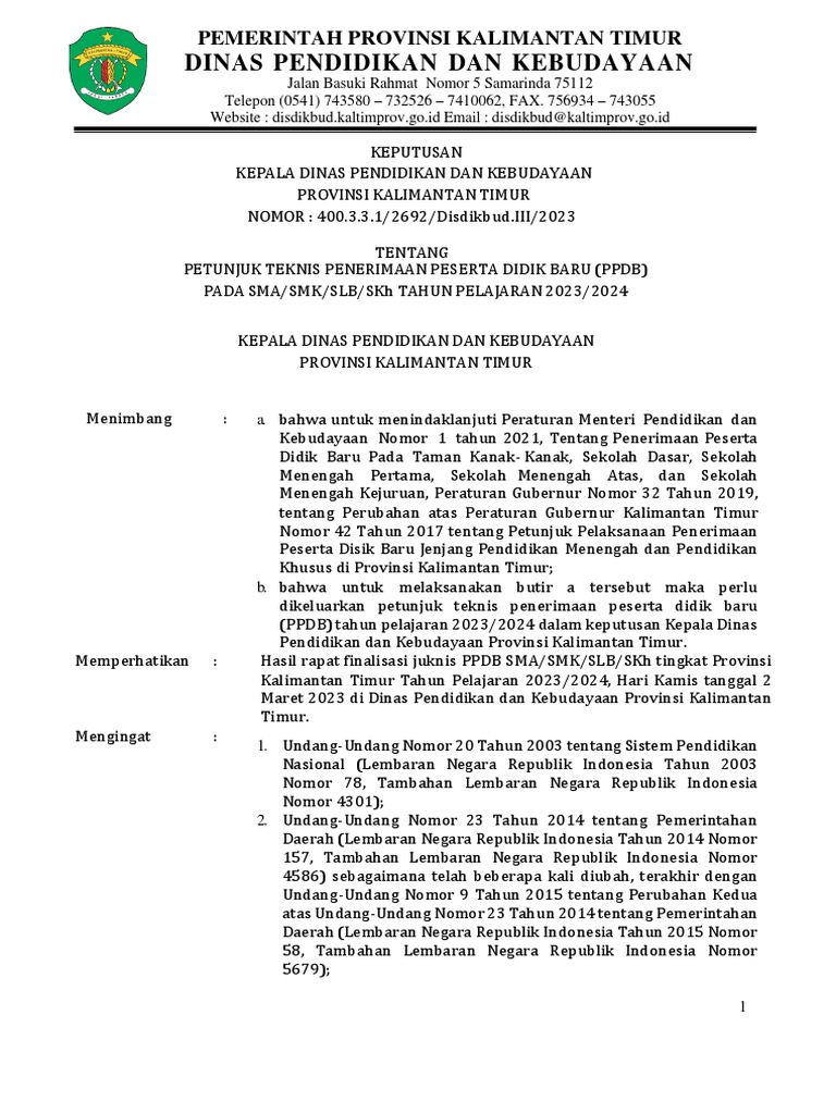 Juknis PPDB SMA/SMK/SLB Kaltim 2023/2024 | PDF | Ilmu Sosial