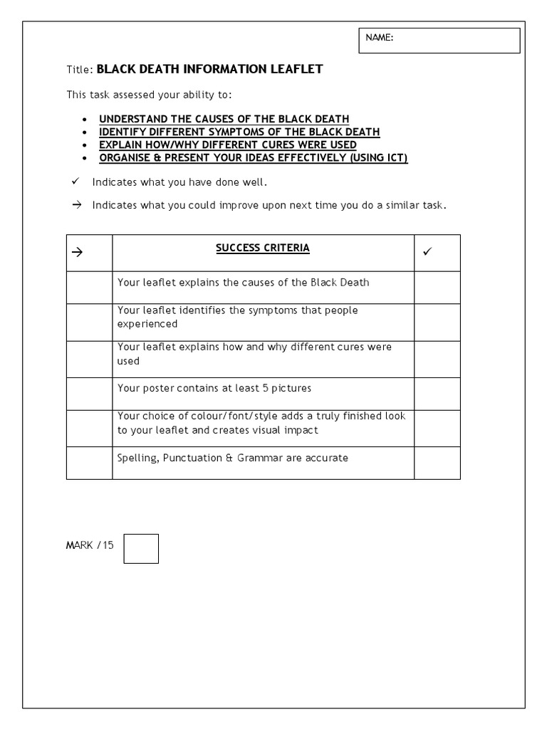 Black Death Leaflet Marksheet | PDF