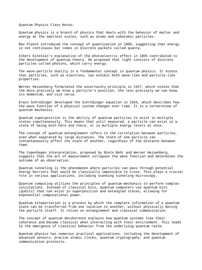 Quantum Physics Notes | PDF | Quantum Mechanics | Quantum Entanglement Quantum Physics Notes | PDF | Quantum Mechanics | Quantum Entanglement