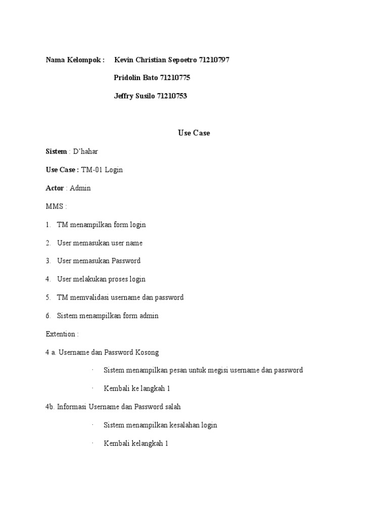 Tugas RPLBO - Skenario Use Case Dan Diagram | PDF