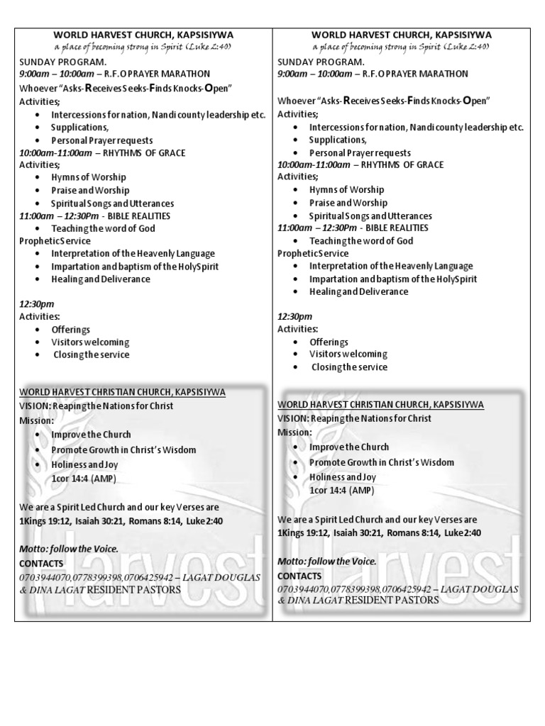 World Harvest Church Program | PDF | Jesus | Prayer