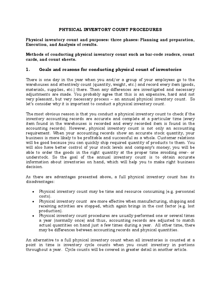 Physical Inventory Count Procedures | PDF | Inventory | Warehouse