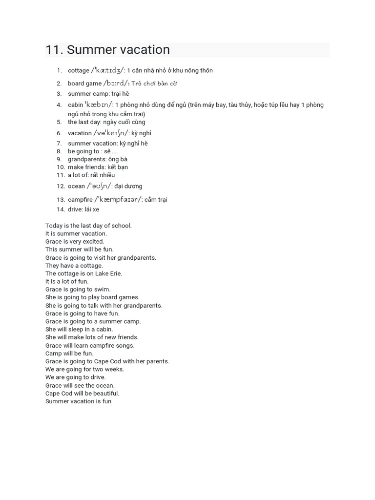 Summer Vacation | PDF