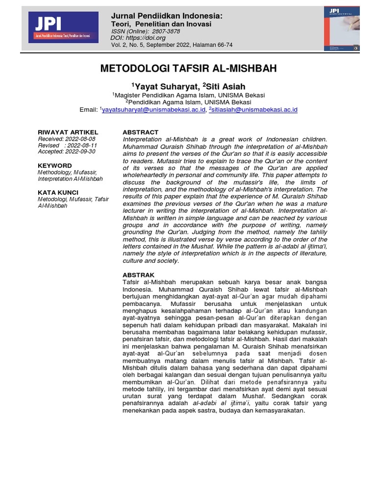 Metodologi Tafsir Al-mishbah | PDF
