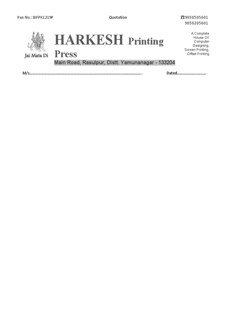 Quotation for Printing press | PDF