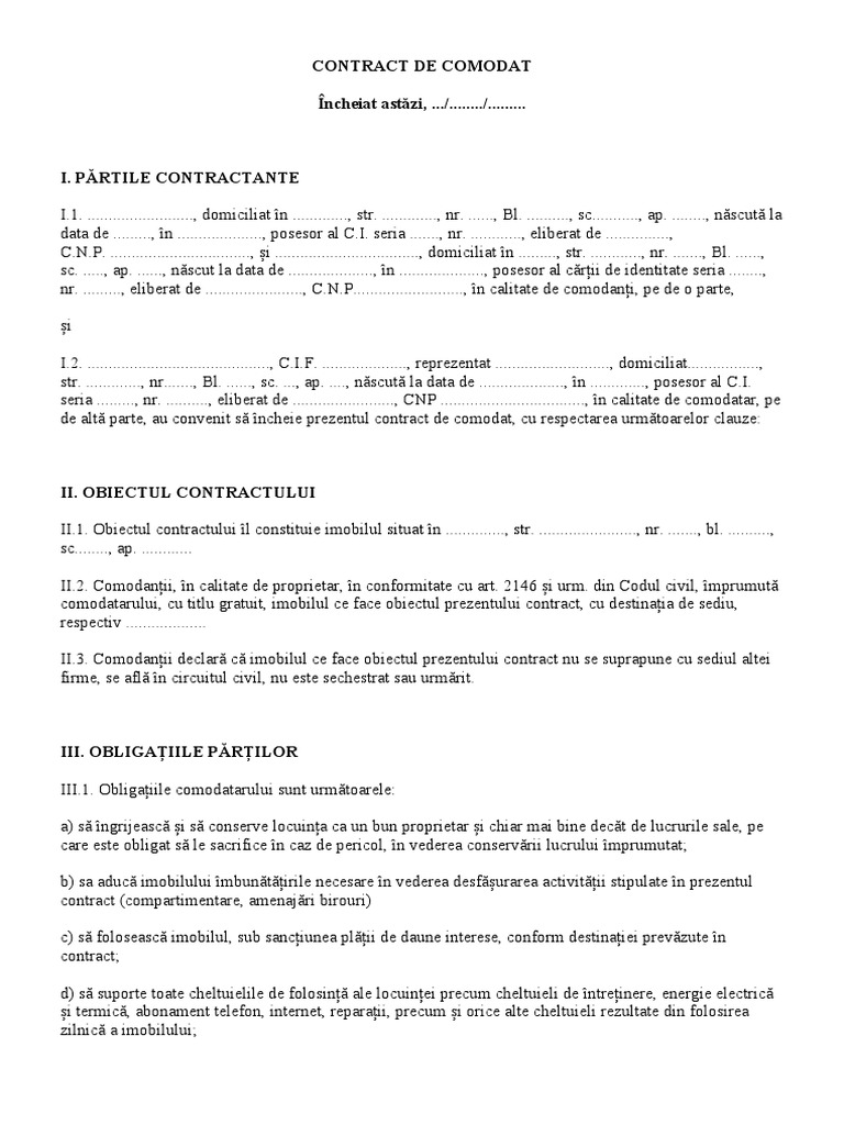 Model Contract de Comodat Sediu Social 3 | PDF