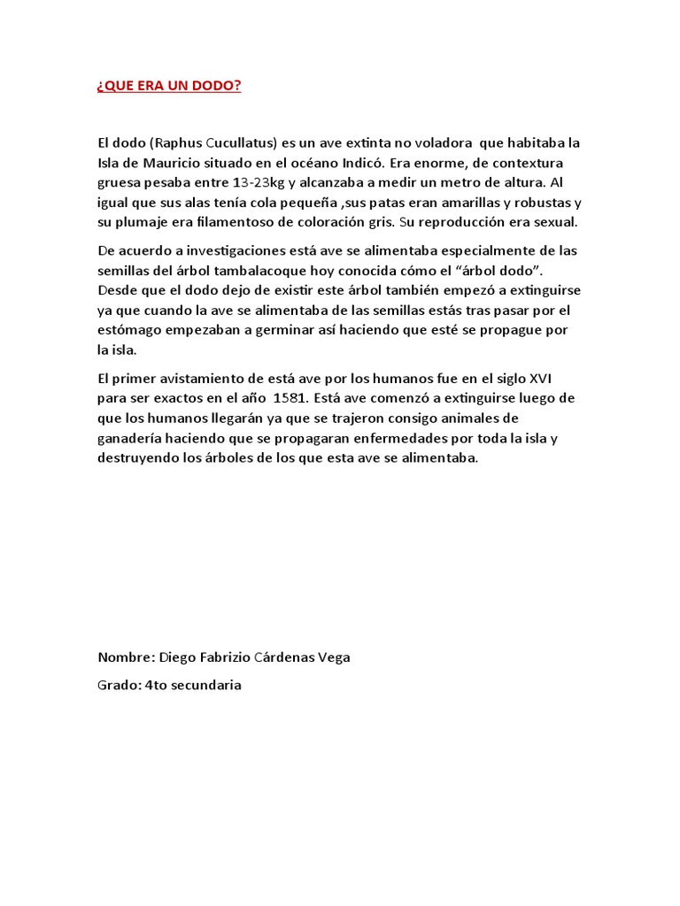 Características y extinción del dodo | PDF