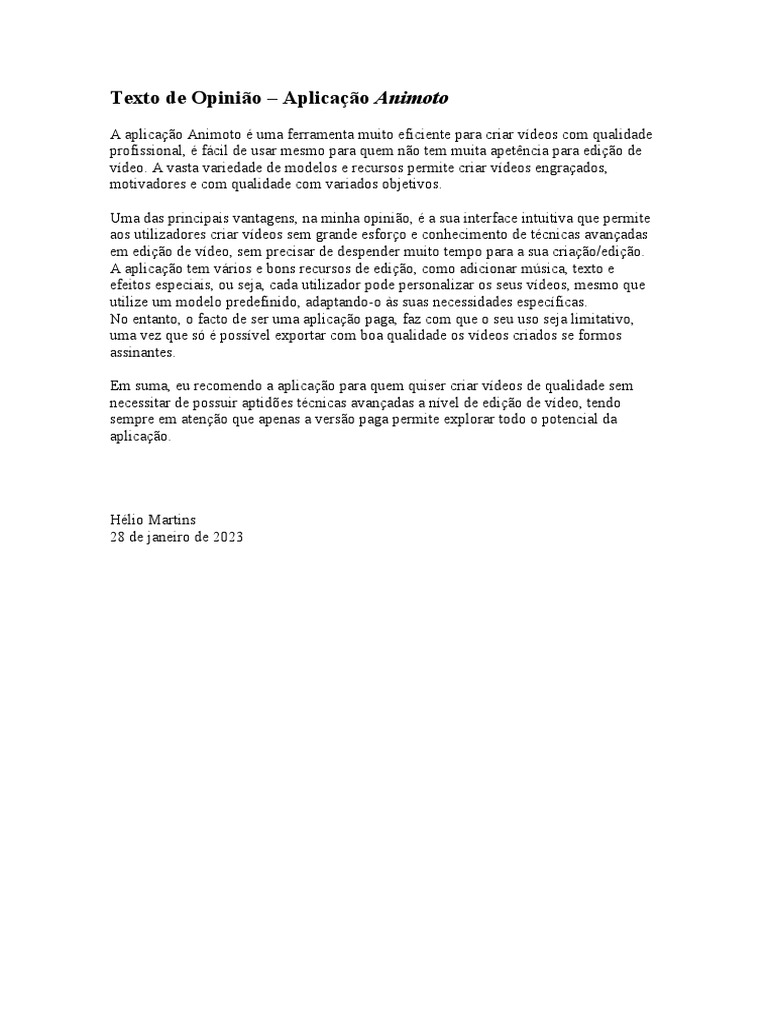 Texto de Opinião - Animoto | PDF | Negócios | Computadores