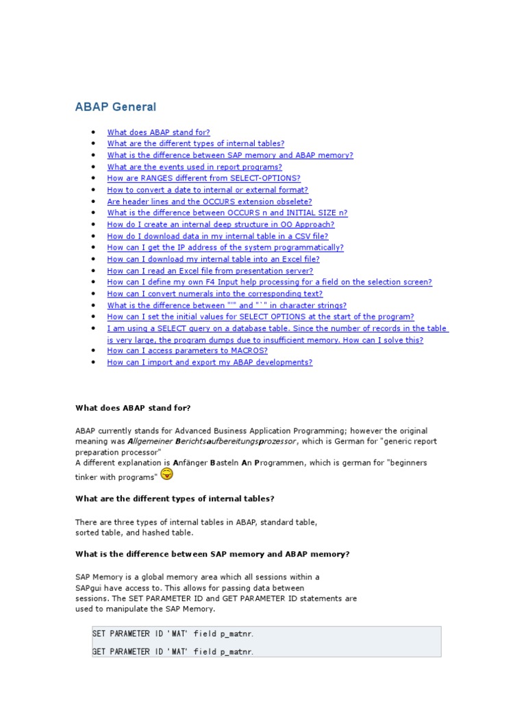 Abap General Pdf Database Index Databases 