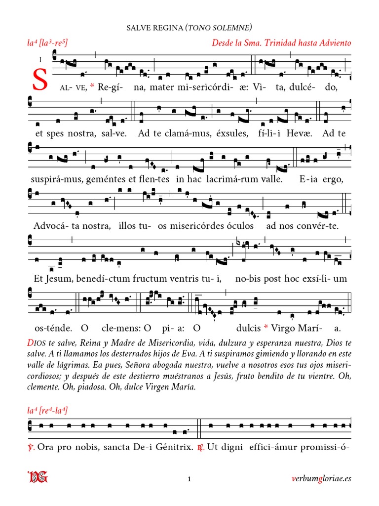 Salve Regina: Tono Solemne y Letra | PDF