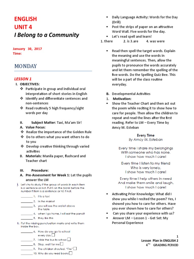 English2 LP 4TH Quarter | PDF | Punctuation | Lesson Plan