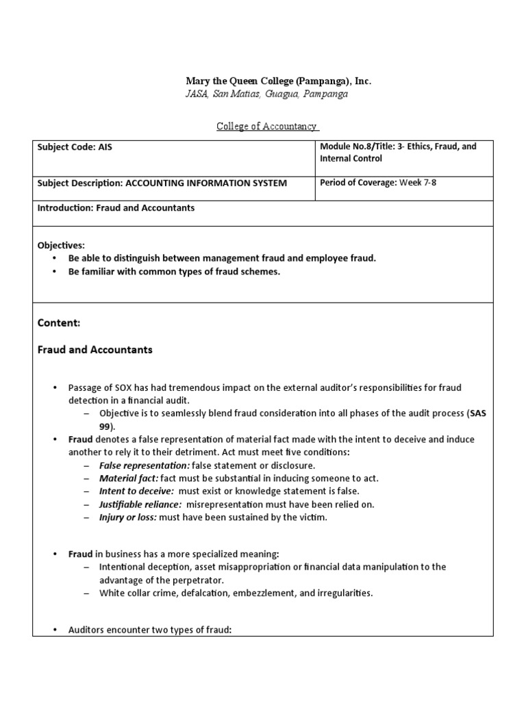 AIS Module 8 | PDF | Fraud | Financial Audit