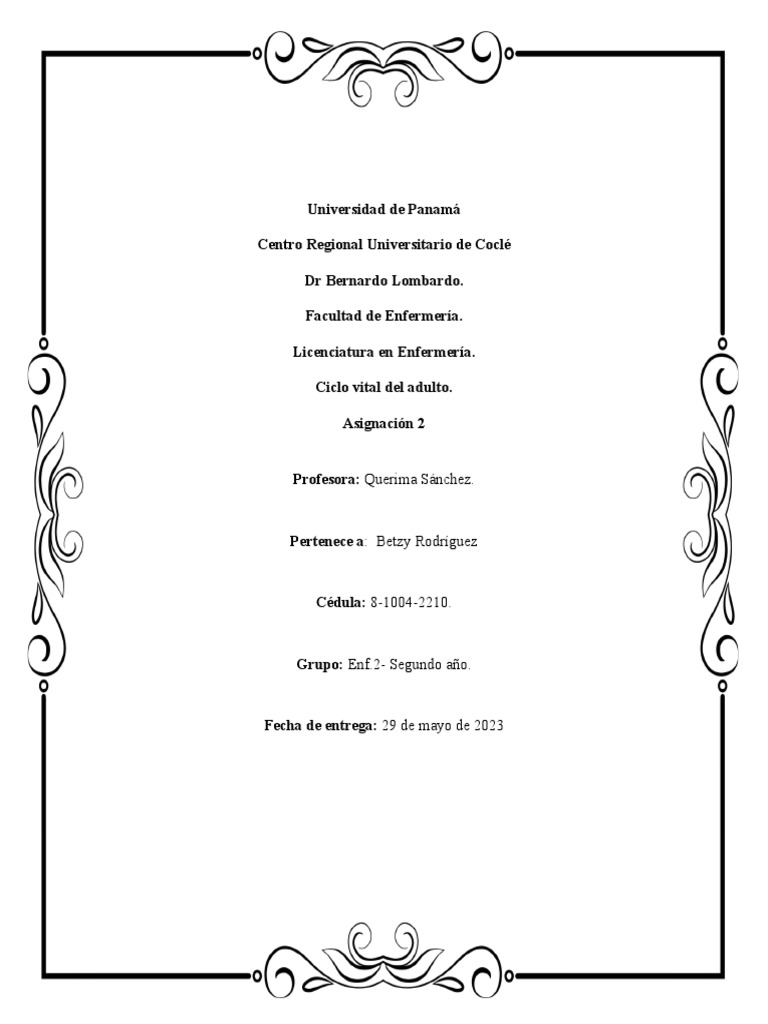 Betzy Rodriguez - Tarea 2 - Ciclo Vital Del Adulto. | PDF | Adultos ...