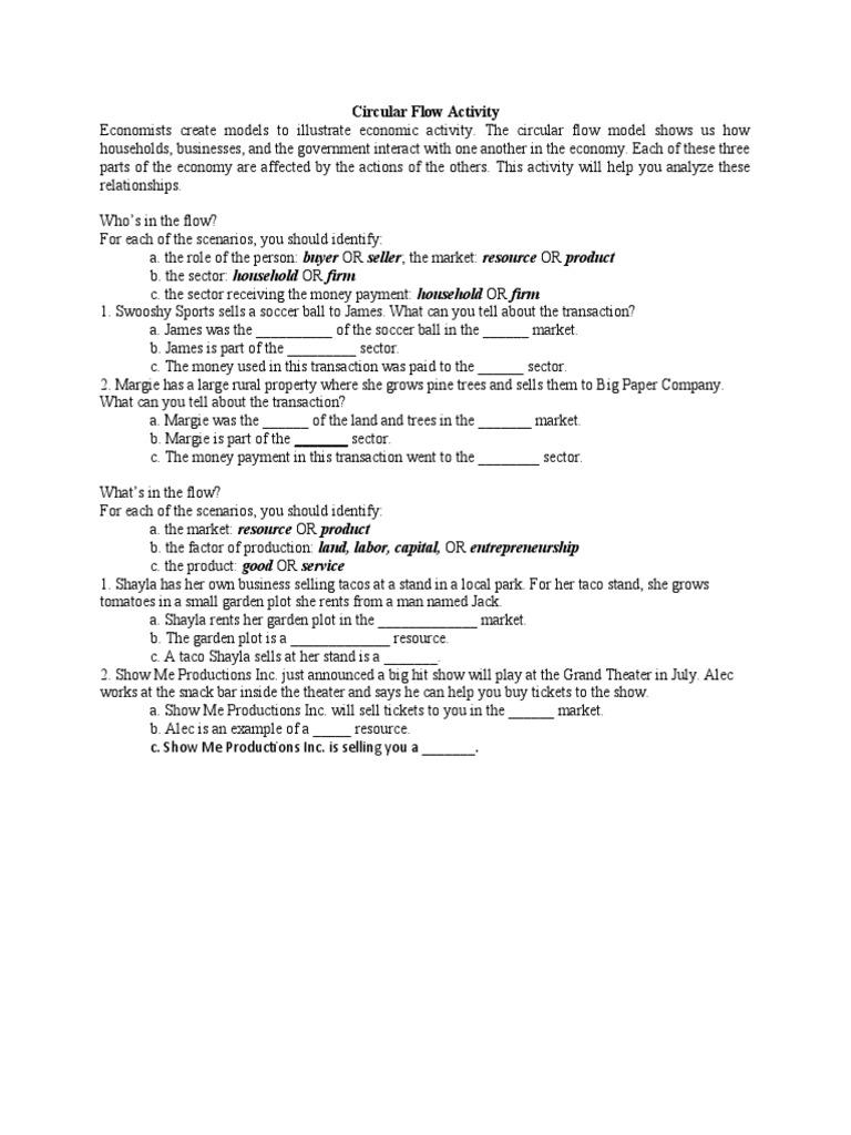 Circular Flow Activity 01 | PDF