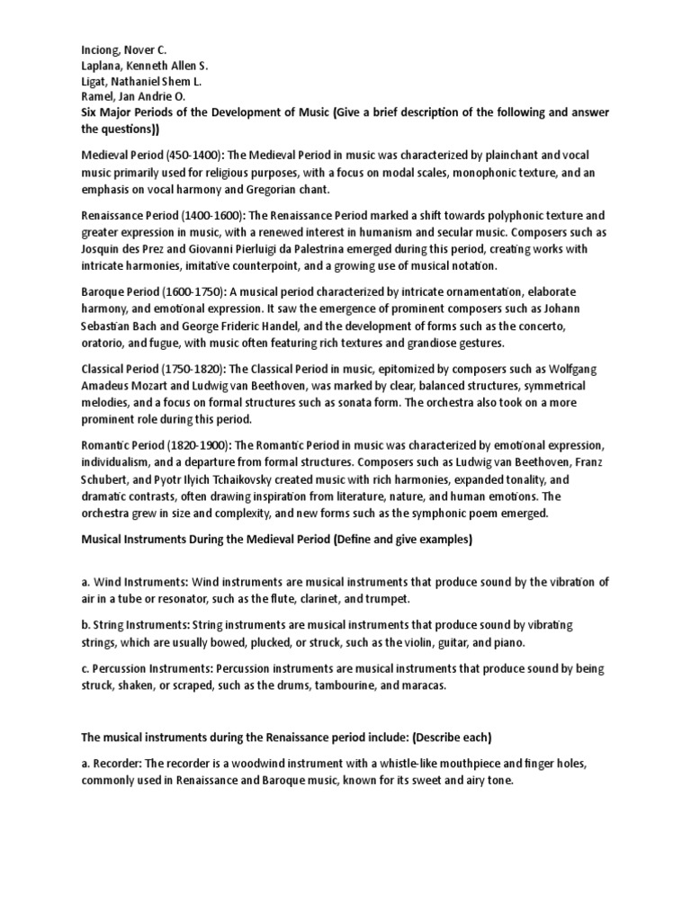 Six Major Periods of The Development of Music | PDF | Orchestras ...