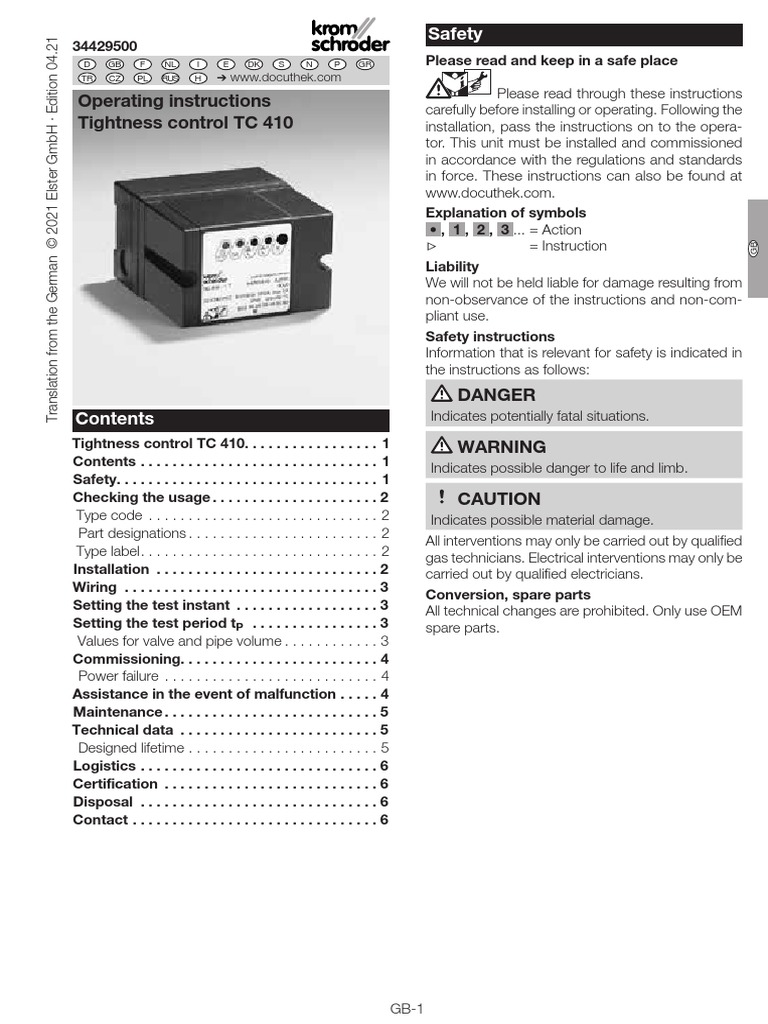 TC 410 Tightness Control Manual | PDF | Fuse (Electrical) | Valve