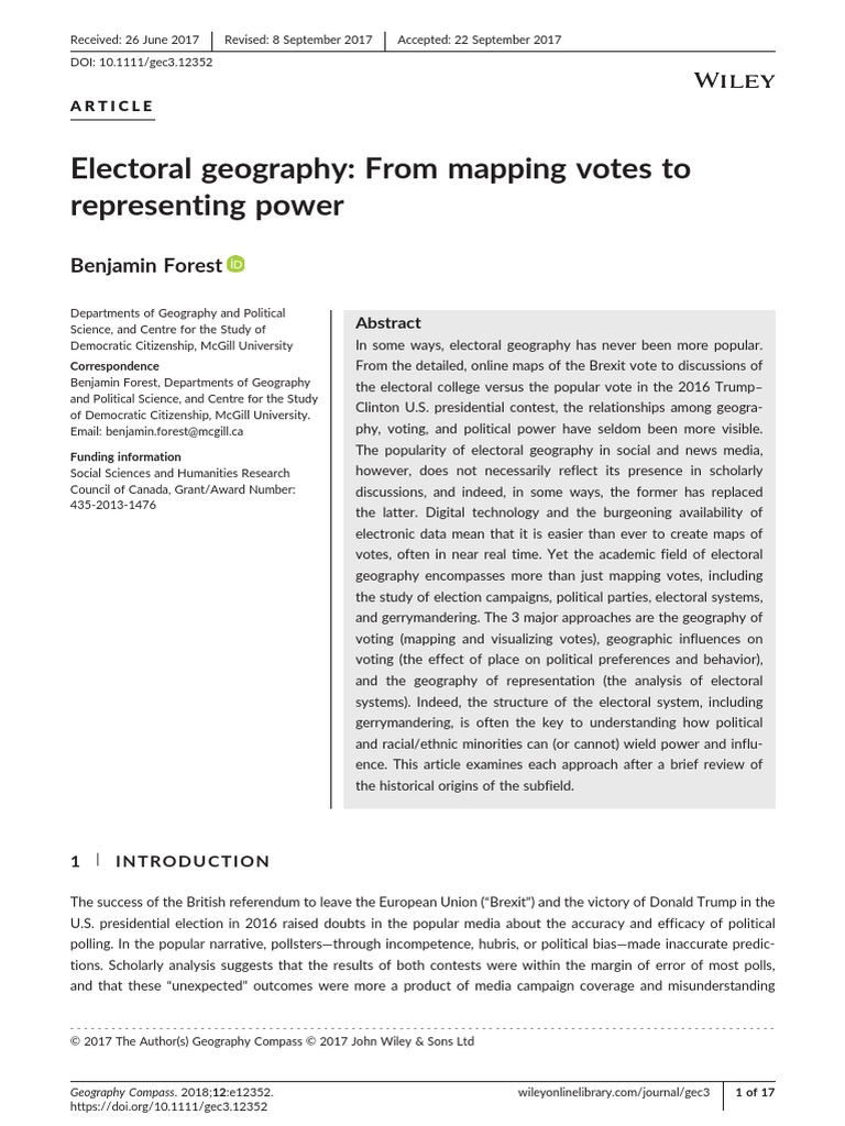 Electoral Geography: From Mapping Votes To Representing Power | PDF ...