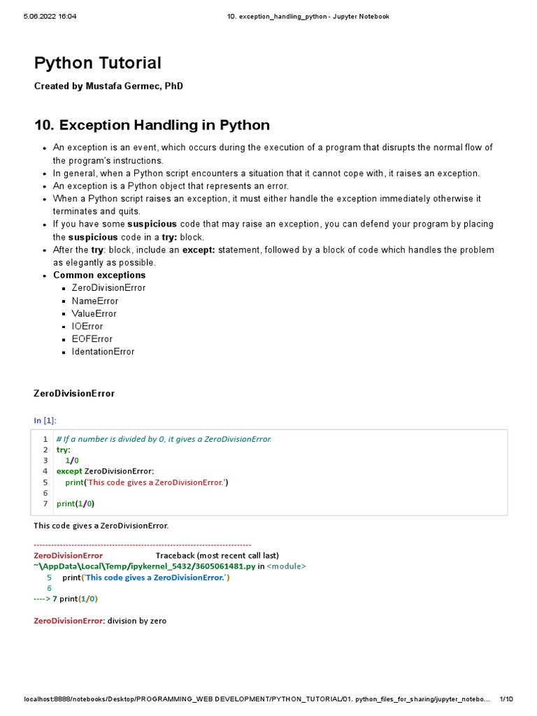 Exception Handling in Python | PDF | Computing | Software Engineering Exception Handling in Python | PDF | Computing | Software Engineering