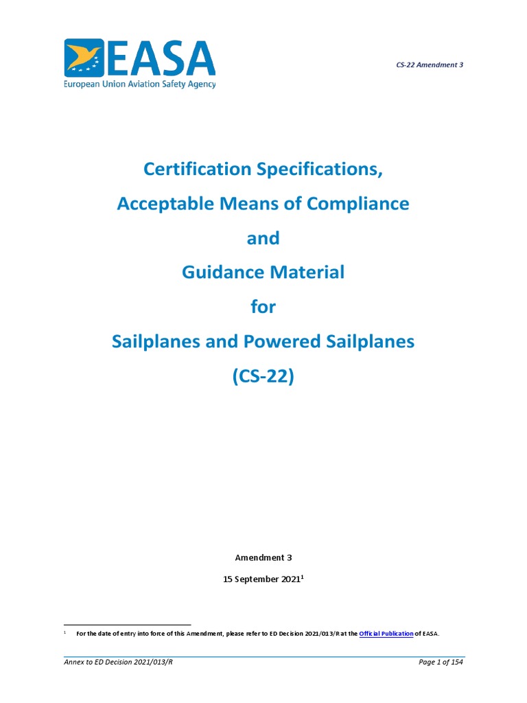 CS-22 Certification Specs Amendment 3 | PDF | Gliding | Landing Gear