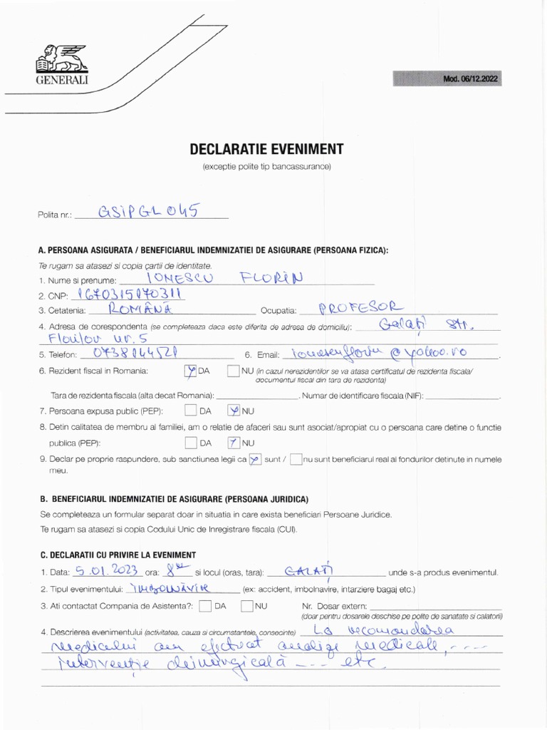 Model formular Generali 2023_sc 11 | PDF