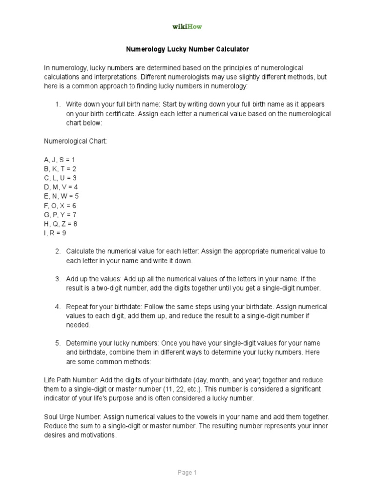 Numerology Lucky Number Calculator | PDF Numerology Lucky Number Calculator | PDF