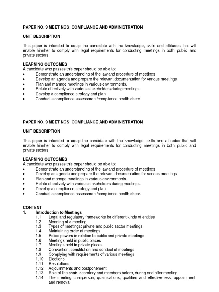 Meetings Compliance and Administration - Notes. | PDF | Defamation ...