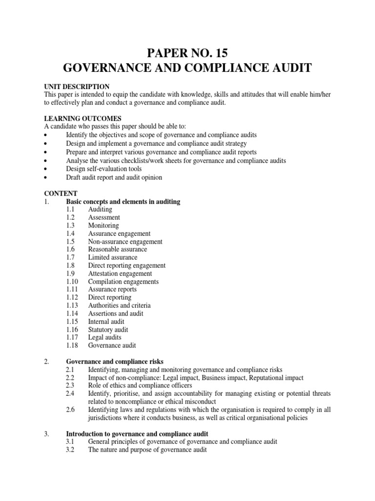 Governance And Compliance Audit Notes Pdf Audit Financial Audit