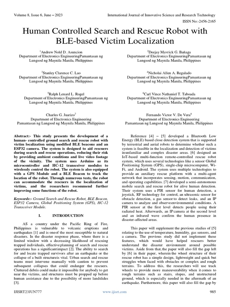 Human Controlled Search and Rescue Robot With BLE-based Victim ... Human Controlled Search and Rescue Robot With BLE-based Victim ...