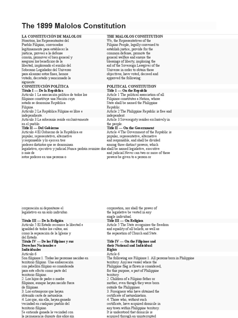 The 1899 Malolos Constitution | PDF | Instituciones gubernamentales ...