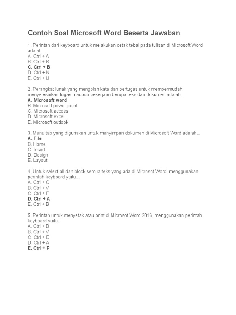 Contoh Soal Microsoft Word Beserta Jawaban 1 | PDF