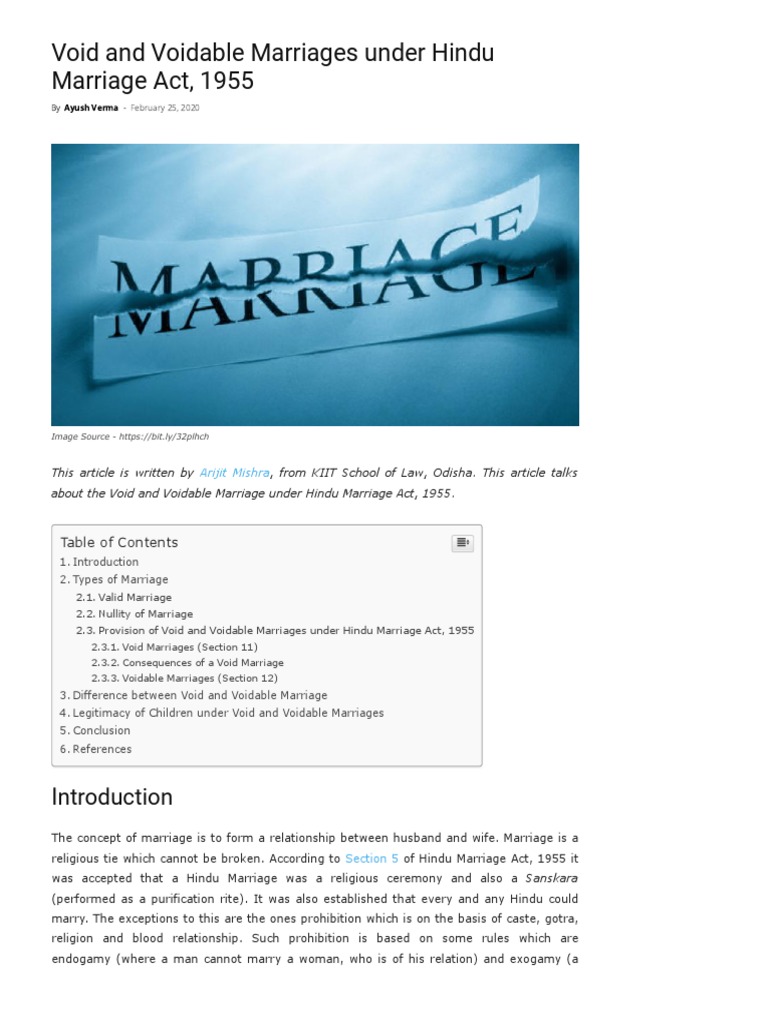 Void and Voidable Marriages Under Hindu Marriage Act, 1955 - Ipleaders | PDF | Annulment | Marriage
