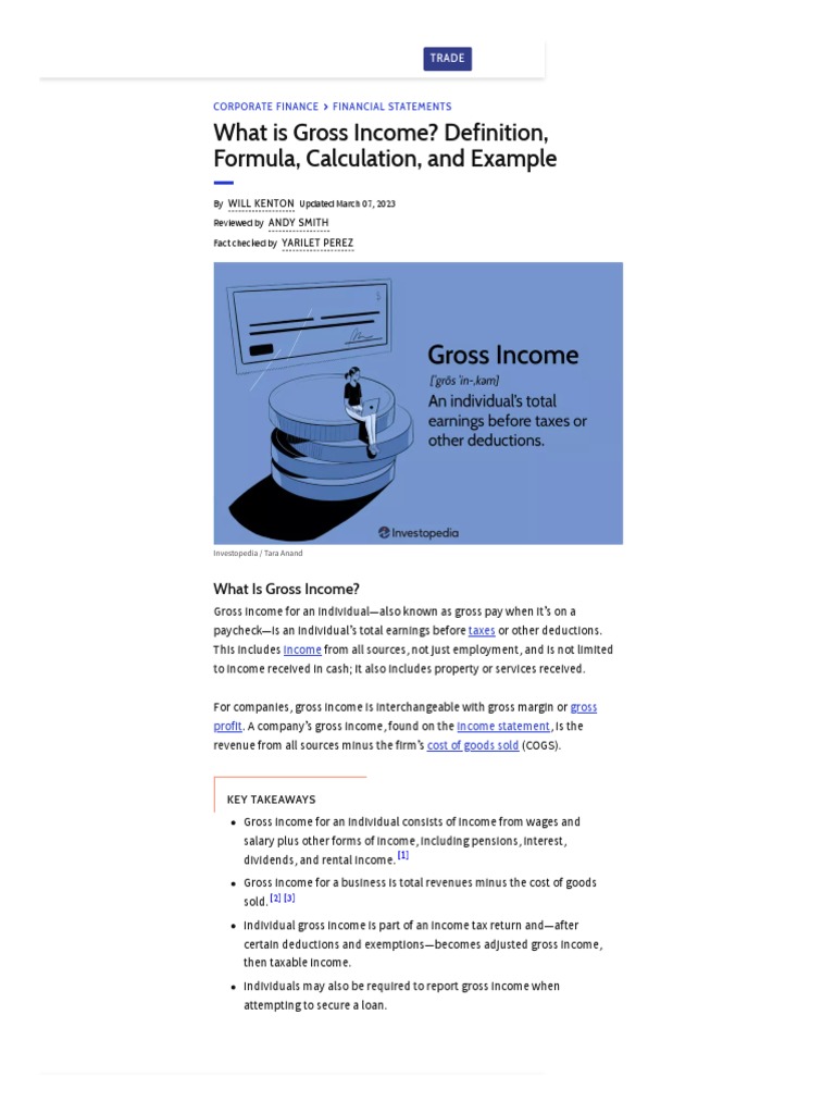 What Is Gross Income - Definition, Formula, Calculation, and Example | PDF | Gross Income | Income