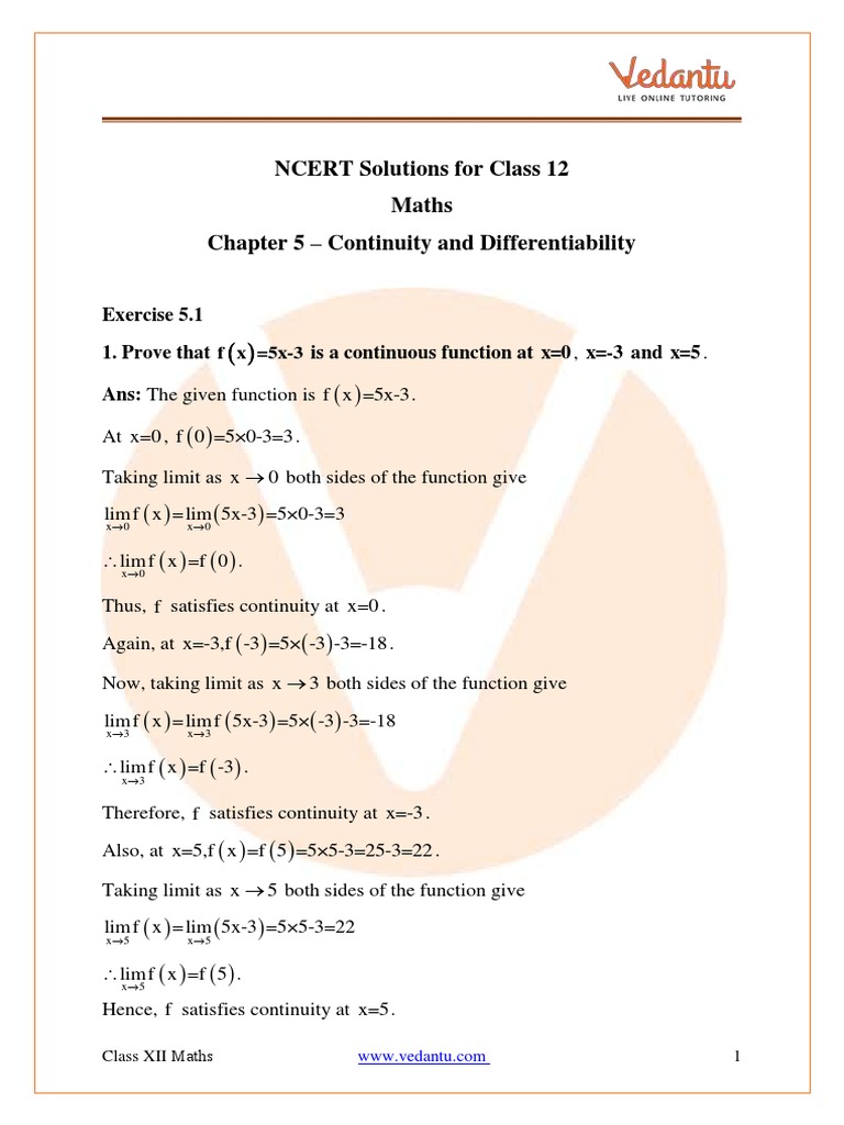 Class 12 Maths: Continuity & Differentiability | PDF | Trigonometric ...