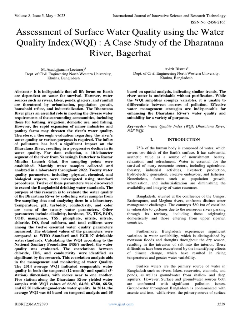 Assessment of Surface Water Quality Using The Water Quality Index (WQI) : A Case Study of The ...