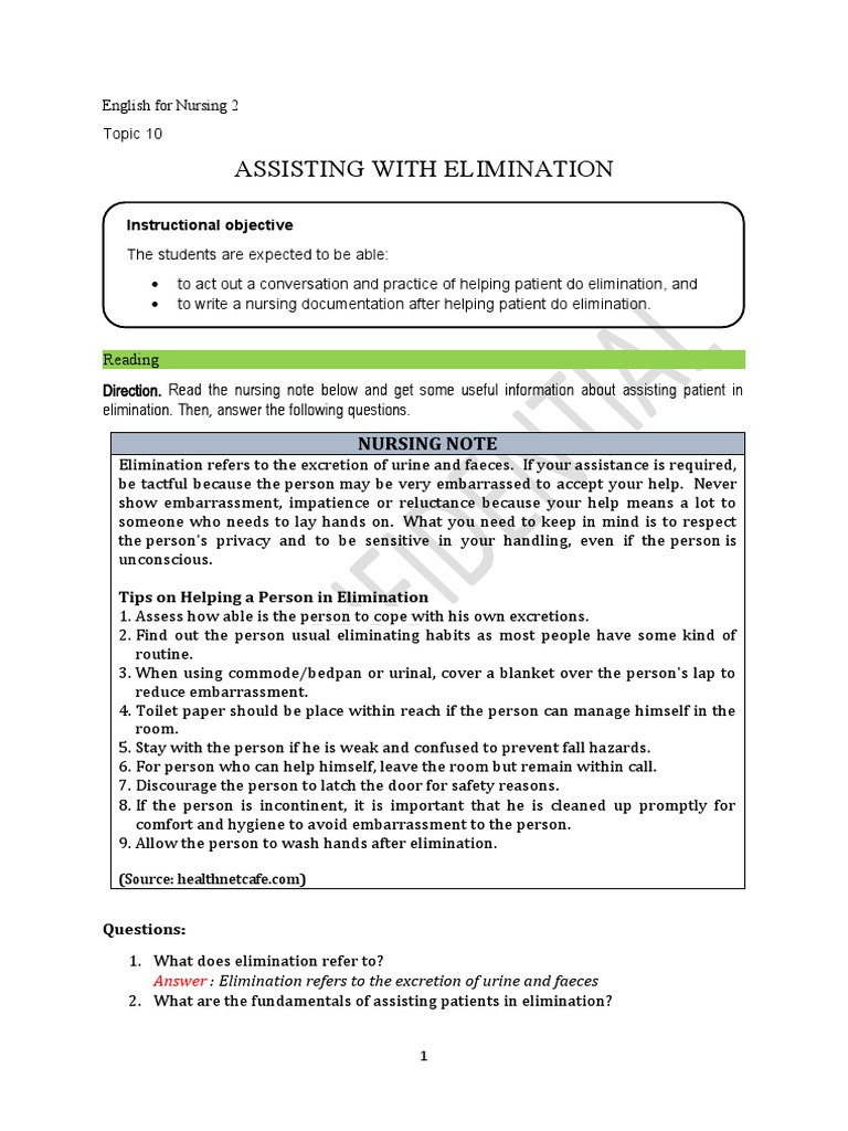 Assisting Patients with Elimination | PDF | Nursing | Hygiene