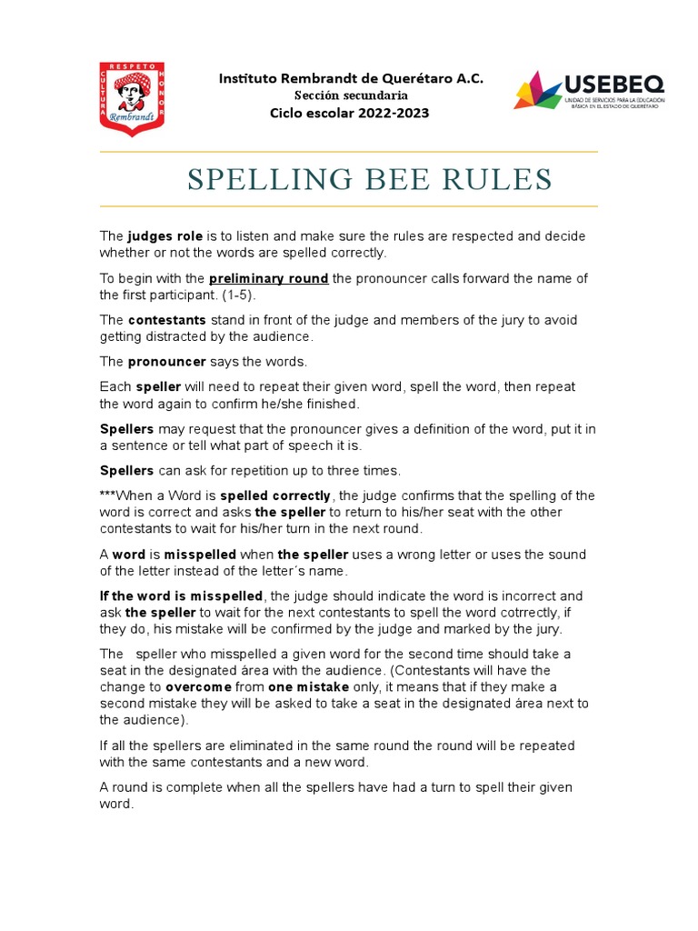 Spelling Bee RULES | PDF | Spelling