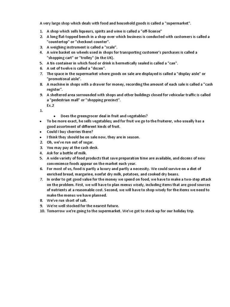 Supermarket Vocabulary for ESL Learners | PDF | Wellness