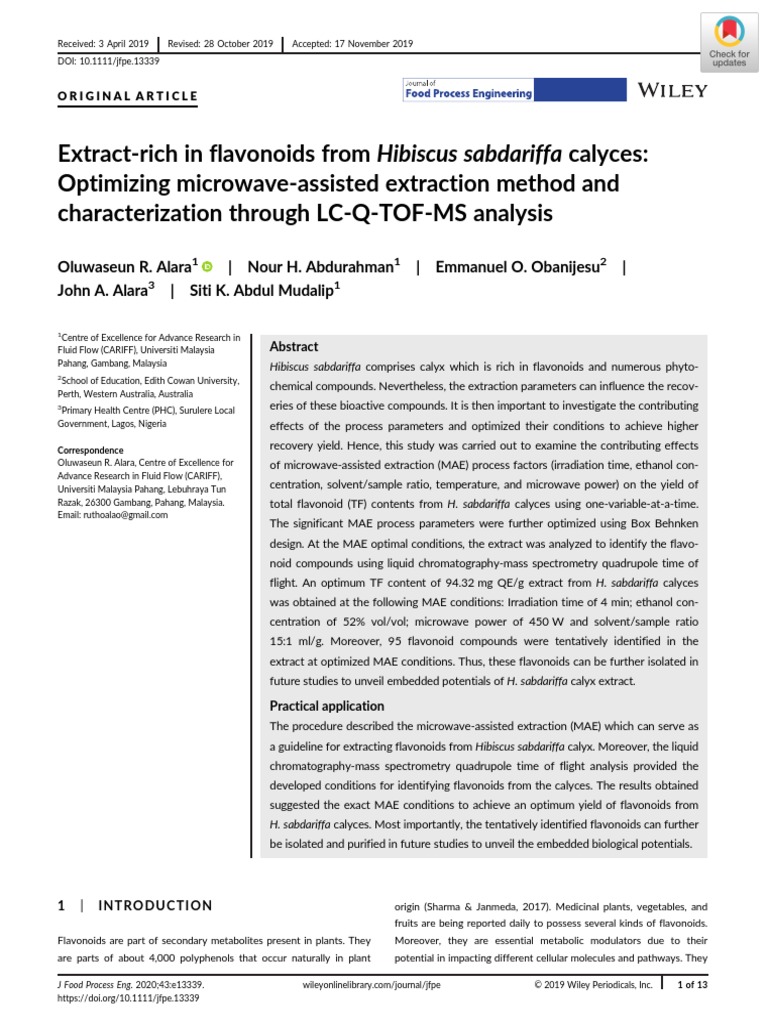 AlaraOR Etal 2019 | PDF | Flavonoid | Analysis Of Variance