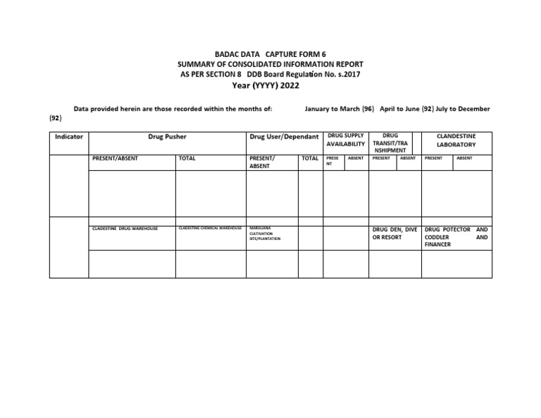Badac Data Capture Form 6 | PDF