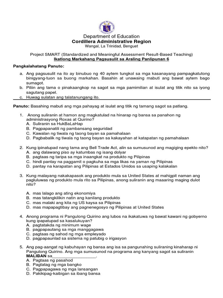 TQ - Q3 - Araling Panlipunan - 6 - BENJAMIN DIOAL | PDF