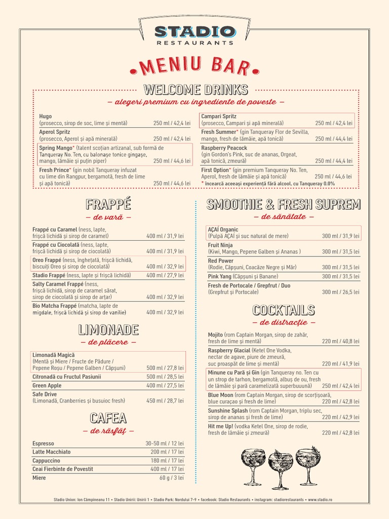 Meniu Bar Stadio | PDF