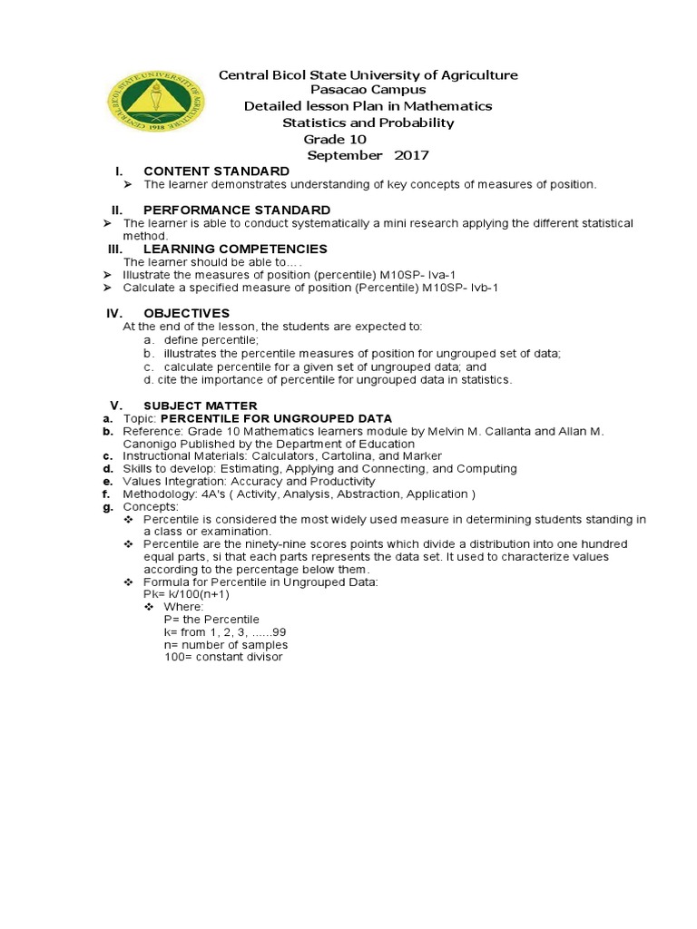 Grade 10 ''THE PERCENTILE FOR UNGROUPED DATA'' | PDF | Percentile ...