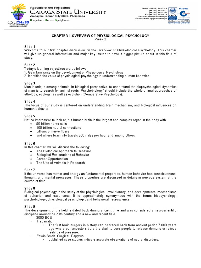Script-Overview of Physiological Psychology | PDF | Behavioral ...