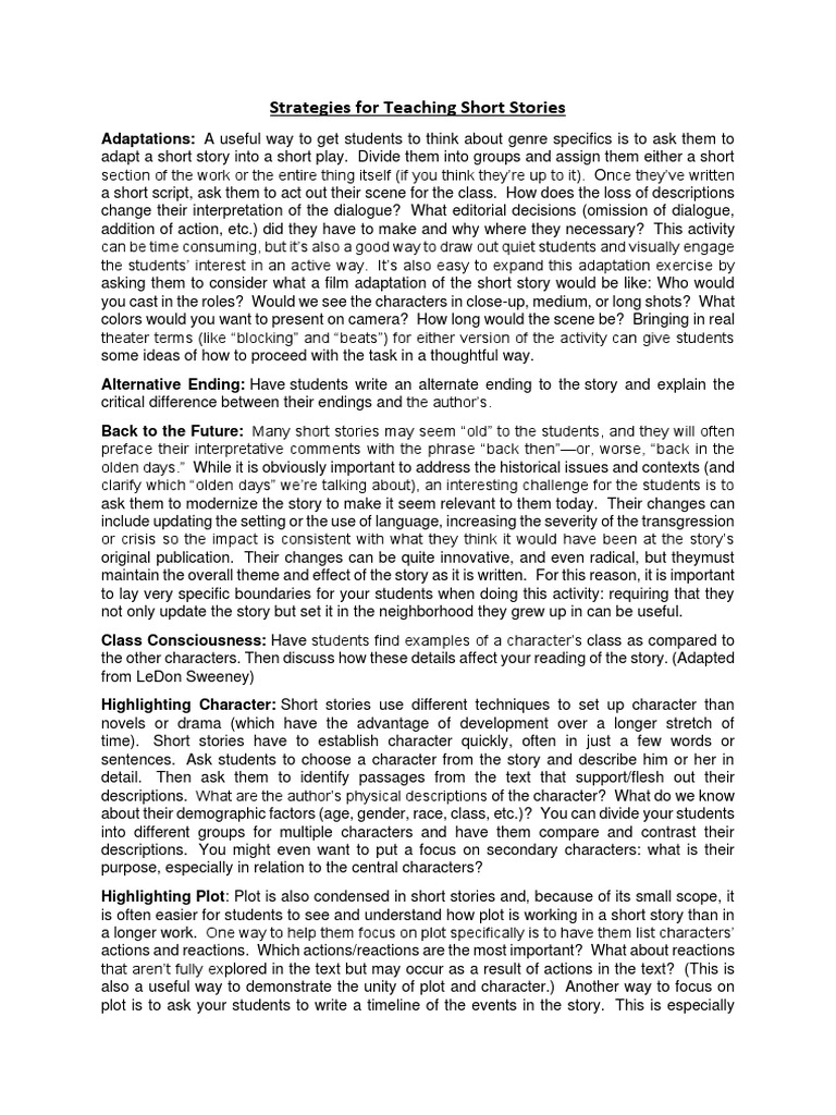 Short Story Teaching Strategies | PDF | Plot (Narrative)